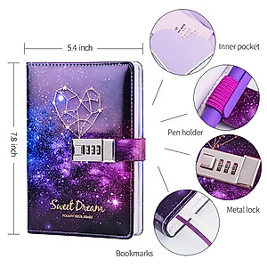 CAGIE Starry Lock Leather Diary Combination Lock Journal Personal Constellation Secret Writing Journal Notebook Daily Planner Hardcover Agenda Gifts for kids girls boys women, 7.4 X 5.1 In