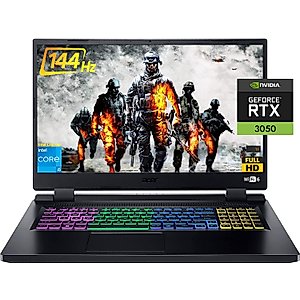 acer Newest Nitro 5 Flagship Gaming Laptop: 17.3" FHD 144Hz IPS Display, Intel Gaming H 12-Core i5-12500H, 64GB RAM, 1TB SSD, 4GB RTX 3050, WiFi-6, Backlit-KYB, DTSX Audio, CoolTech, Win11, TF