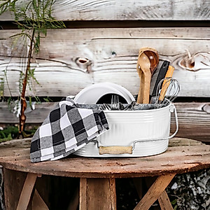 Utensil Caddy, Silverware Caddy Party, Silverware Caddy, Picnic Caddy, Flatware Caddy, Paper Plate Caddy, Galvanized Utensil Caddy, Metal Caddy, Outdoor Utensil Caddy - 13.5 Inches - Salt White/Grey