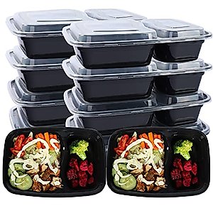 DODHEG 10 Pcs 2 Compartment Food Container, To Go Containers, Meal Prep Container, Meal Prep Containers with Lids, Reusable Bento Box , 34 OZ .