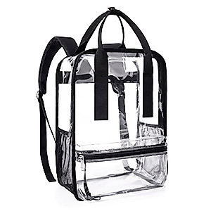 mommore Heavy Duty Clear Backpack Durable See Through Bookbags for Work, 16” Transparent Large Backpack, Black