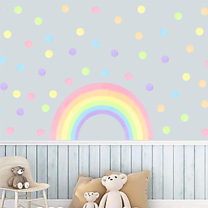 Colorful Rainbow Wall Decals Large Rainbow Wall Stickers Circle Polka Dots Wall Stickers Watercolor Rainbow Wall Decals for Girls Bedroom Nursery Kids Room