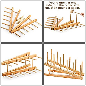 Yesland 3 Packs Wooden Dish Rack, Bamboo Plate Bottle Drying Rack with Wooden Mallet Plate Rack for Water Bottles, Cups, Pan Lids, Dinner Plates - Brown