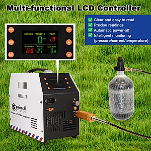 PCP Air Compressor,LCD Display Version Auto-shutoff 4500Psi/30Mpa Oil/Water-Free Set-pressure Paintball Tank Pump with Water/Oil Separator,Built-in Power Adapter