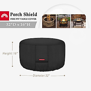 Porch Shield Fire Pit Cover - Waterproof 600D Heavy Duty Fade Resistant Round Patio Fire Bowl Cover Black - 32 inch