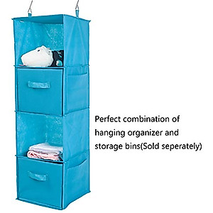 Amelitory Hanging Closet Organizer 4 Shelf Foldable Hanging Storage Shelves Fabric, Lake Blue