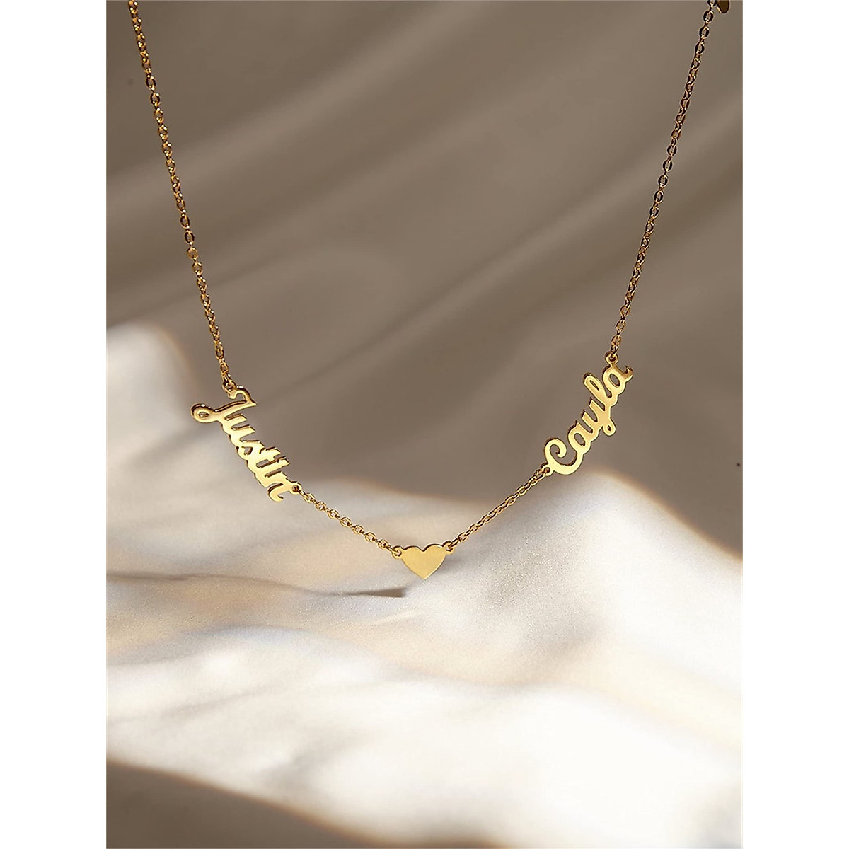 YOOSHINING Name Necklace Personalized 2 Name Necklace with Heart for Couple Double Necklace Custom Name Necklace for Women Mother Sisters Gift for Birthday Wedding Anniversary Mother's Day Gift
