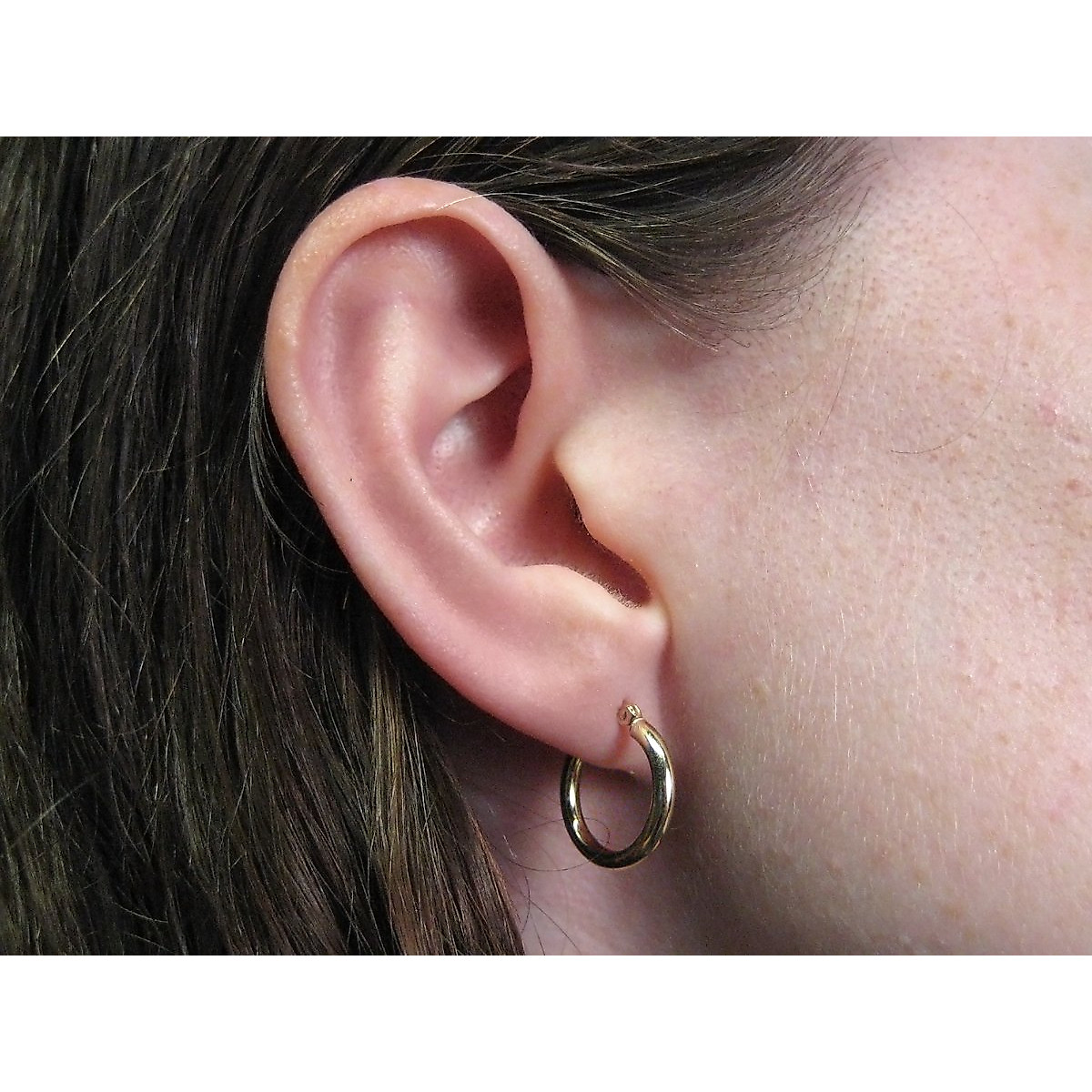 14K Yellow Gold Tube Hoop Earrings with Click-Down Clasp, 2mm Tube (15mm)