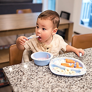 The First Years Bluey 4-Piece Place Setting - BPA Free Dishwasher Safe Toddler Dinnerware Set with Divided Plate, Bowl, Fork, Spoon - Multicolor