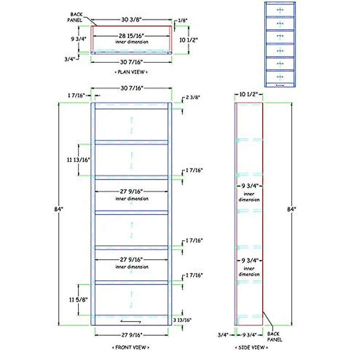 BOWERY HILL Traditional 84" Tall 6-Shelf Wood Bookcase in Dry Oak