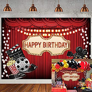 Movie Night Backdrop Red Carpet Movie Theme Birthday Party Background Children Star Movie Theme Party Photography Decoration Photo Shoot Props 7x5FT
