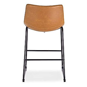EdgeMod Brinley Modern Upholstered PU Leather Counter Bar Stool, 34 Inches Height, Tan (Set of 3)