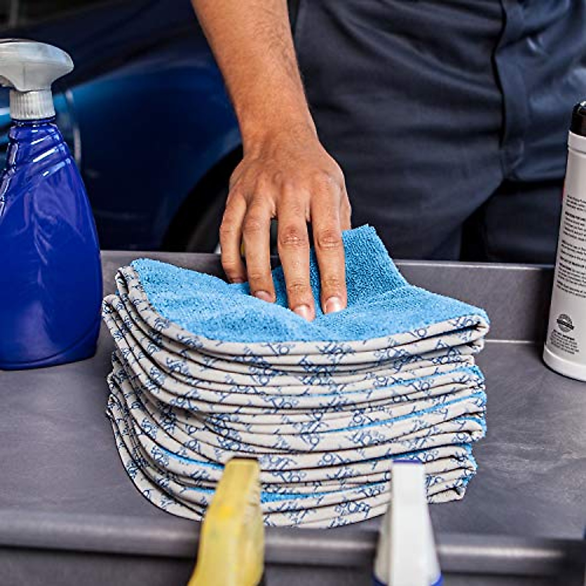 MW Pro Microfiber Car Towels (16"x 16") | 400 GSM | 80/20 Blend | Tagless | Soft Satin Piped Edges | All-Purpose Auto Detailing - Wax, Buff, Polish, Wash, Dry | 6 Pack (Blue)