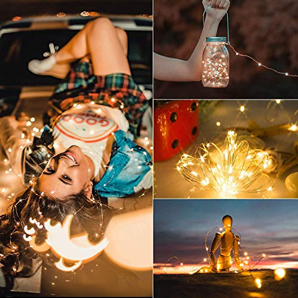 Renohef 2 Pack Solar String Lights,200 LEDs 66Ft Waterproof Outdoor Fairy Lights with 8 Lighting Modes,Garden Copper Wire Decorative Lights for Patio,Gate,Trees,Wedding,Party,Christmas