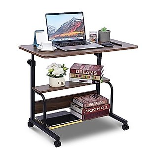 Portable Desk Small Desks for Small Spaces Laptop Table Brown Rolling Adjustable Desk on Wheels Mobile Couch Desk for Bedroom Home Office Computer Standing Desk Student Desk with Storage 32x16 Inch