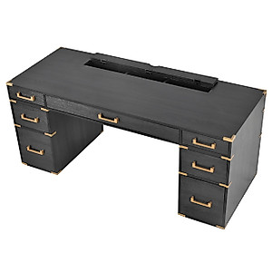 Bellemave 70" Executive Home Office Desk with with File Drawer & Power Outlet, Wooden Writing Desk with Metal Edge Trim, Desk with Hidden Compartment for Living Room, Home Office, Study Room, Black