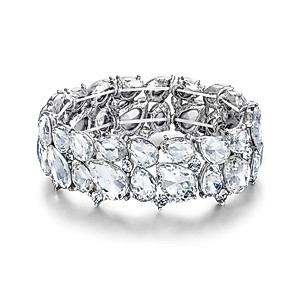 EVER FAITH Women's Wedding Party Jewelry Austrian Crystal 2 Layer Teardrop Stretch Bracelet for Brides Clear Silver-Tone