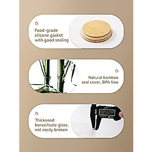 Glass Coffee Containers with Shelf Printed Coffee Bar- 2 Pcs 49oz BPA Free Coffee Storage Jars with Airtight Sealed Bamboo Lids Spoon, Kitchen Food Storage Jars for Coffee Beans & Powder, Sugar, Tea