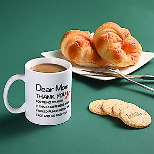 Mothers Day Gifts for Mom from Daughter Son, Dear Mom Mug, 11oz Novelty Funny Coffee Mugs, Christmas Birthday Presents Idea