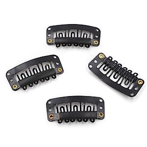 Honbay 50PCS 6-Teeth U-Shape Snap Clips for Hair Extensions - 3.3cm/1.3inch (Black)