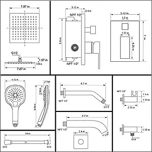 POP SANITARYWARE Matte Black Shower Faucet Set with Tub Spout Bathroom Rainfall 8 Inch Shower Head System with Handheld Single Handle Shower Trim Kit with Valve