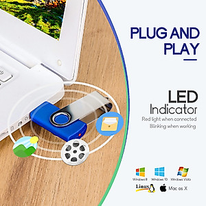 1GB Flash Drive 10 Pack USB 2.0 Thumb Drive Swivel Memory Stick Jump Drive with LED Indicator/Lanyard/Label for Storage and Backup (1G, 10pcs, Navy Blue)