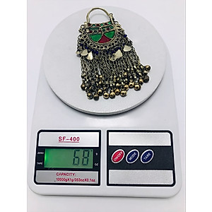 Red and Green Oversized Bells Chaandbaliyaan, Massive Kuchi Boho Earrings With Long Bells, Traditional Afghani Earrings, Vintage Jewelry