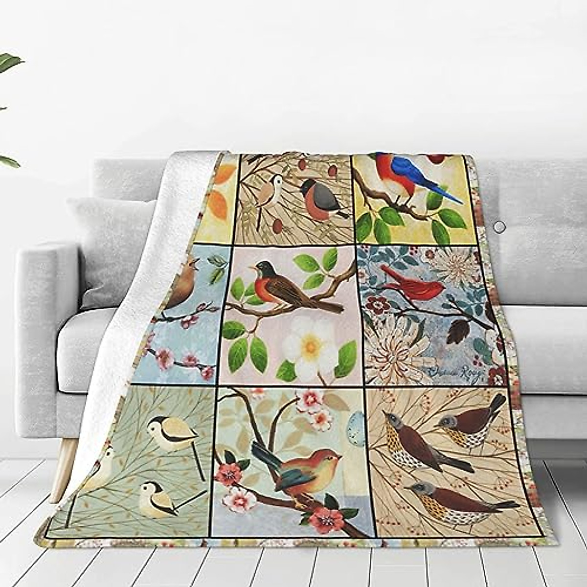 Birds Blanket and Throws Bird in The Tree Throw Blankets Birds Decor Soft Cozy Fleece Plush Warm Flannel Bedding Blanket Gifts for Bird Lovers Girls Boys Kids Adults Couch Travel 40"X50"