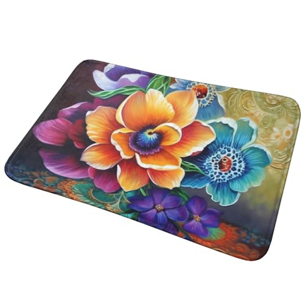 Flower Diamond Painting Print Bathroom Rugs Soft Flannel Area Rug Non-Slip Bath Rug Welcome Door Mat Carpet for Living Room Bedroom Outdoor 24 x 16 in