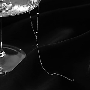 Ball Bead Y Necklace for Women Girls Silver Plated Fashion Choker Chain Drop Adjustable Hypoallergenic Simple Jewelry 17 Inch (Sliver)