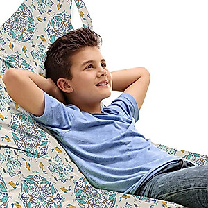 Ambesonne Orange Mandala Lounger Chair Bag, Nautical Ethnic Style Symmetric Floral Illustration Fish Motifs, High Capacity Storage with Handle Container, Lounger Size, Champagne Multicolor
