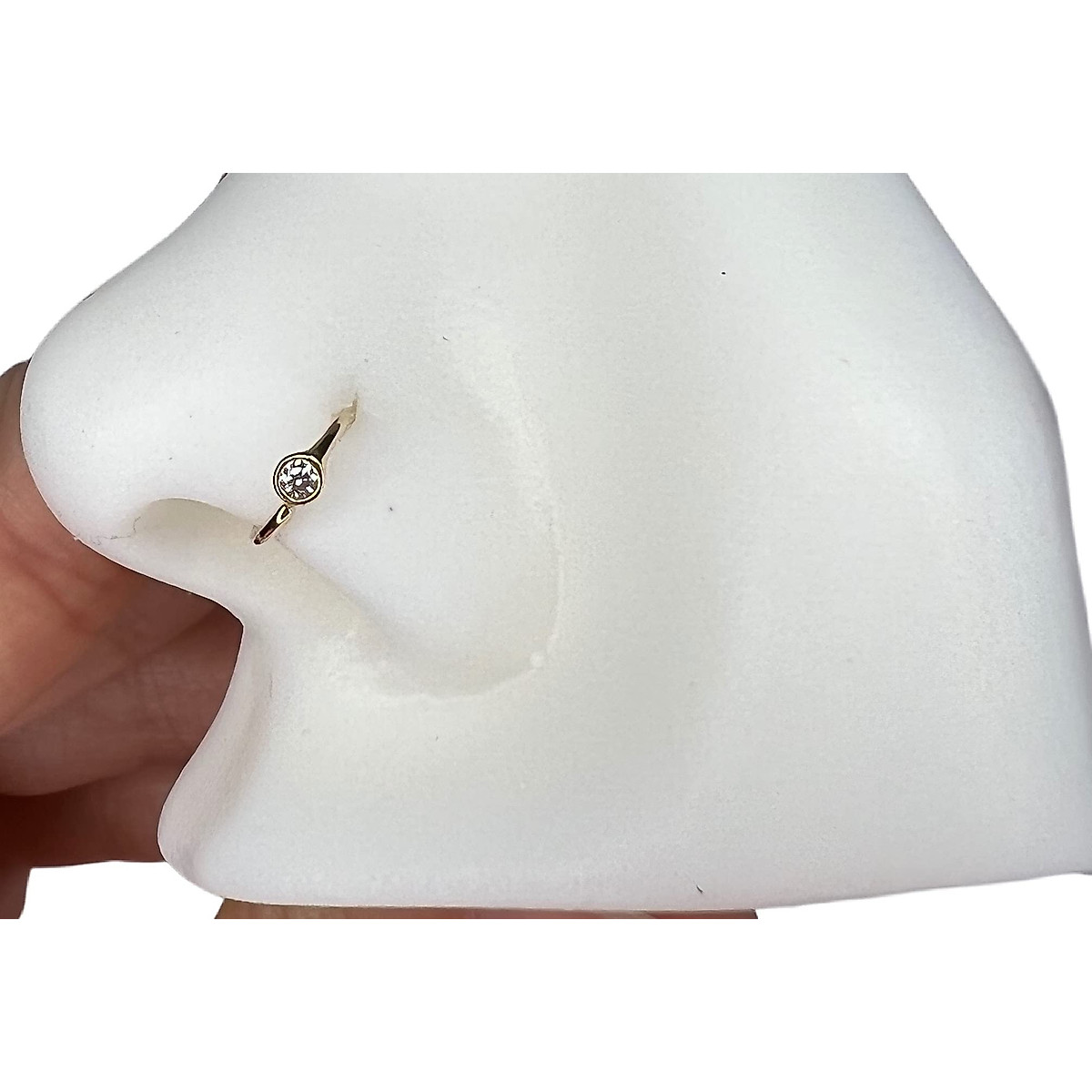 CZ Nose Ring 20 gauge 8 mm 5/16 inch with 2 mm Round CZ, Simulated Diamond Nose Hoop, Bezel Set Cubic Zirconia Nose Jewelry (14k Solid Gold)