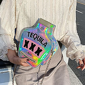 Fozehlad Women Cute Sequins Crossbody Bags Tequila Bottle Shaped Shoulder Handbags Elegant Evening Purse for Girls