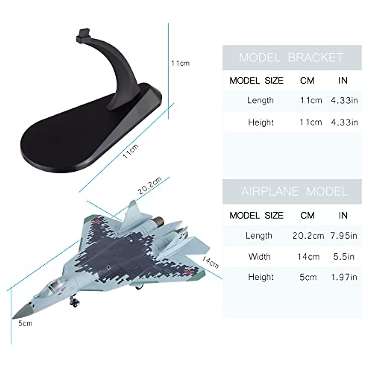 Busyflies Fighter Jet Model 1:100 Scale SU-57 Diecast Model Planes Attack Falcon Fighter Model Planes Painted Diecast Military Airplane Model for Collection and Gift