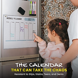 Magnetic Weekly Dry Erase Board Calendar Whiteboard- Latest Premium Nano Technology Stops Stains- 17x12” Whiteboard Calendar for Fridge- 4 Fine Tip Markers and Large Eraser- Weekly Planner White Board