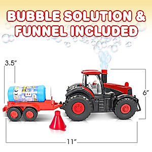 ArtCreativity Bump & Go Bubble Blowing Farm Tractor Toy Truck with Lights & Sounds, and Action for Toddlers - Funnel & Bubble Solution Included - Farm Toy Tractor for Boys Girls Ages 1, 2, 3, 4, 5, +