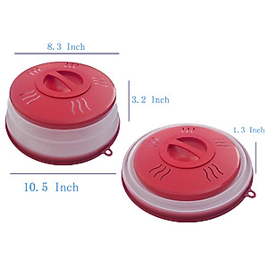 Microwave Splatter Cover Vented for Food, Microwave Plate Cover Splatter Guard & Colander, Fruit Vegetables Drainer with Hook Hole, Dishwasher-Safe,BPA-Free Silicone & Plastic (Red)