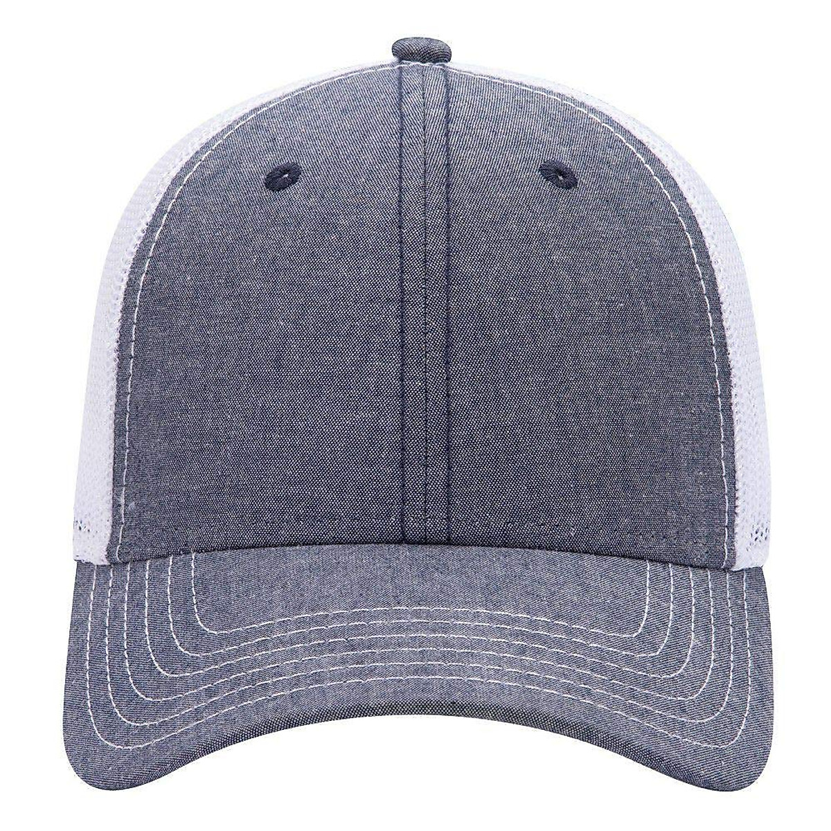 OTTO Cotton Blend Chambray 6 Panel Low Profile Baseball Cap - NVY/Wht