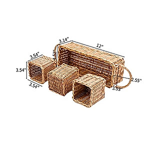 GYASVWU 3 Compartment Wicker Kitchen Flatware Storage Basket Utensil Holder with 3 Removable Storage Cups and Flexible Handles Handmde Baskets for Spoons, Knives, Forks (Wicker)