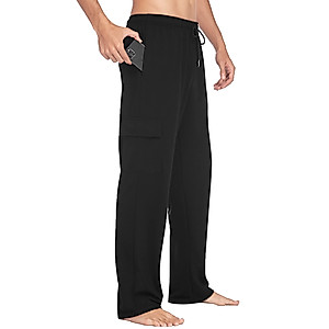 Deyeek Mens Sweat Pants Cargo Sweats for Men Baggy Cargo Sweatpants Open Bottom Gym Joggers Men's Athletic Pants with Pockets Black