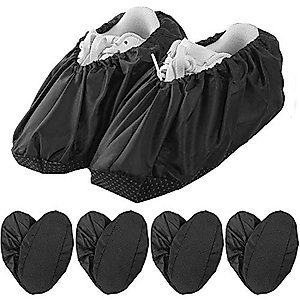 5 Pairs Waterproof Shoe Covers Reusable Non Slip Shoe Covers For Indoors, Thickened Oxford Cloth Boot Covers For Contrators And Carpet Floor, One Size Fit Most Men's Shoes Size 9-12