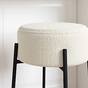 Nathan James Isaac 24" Modern Backless Bar Stool with Round Soft Padded Boucle Seat and Metal Mid-Century Base, Boucle White/Black