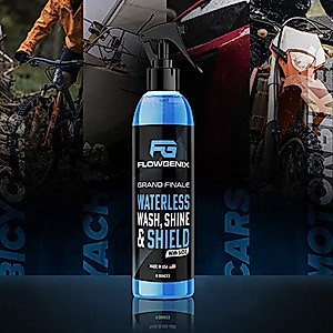 Flowgenix™ Waterless Car Wash Spray - Grand Finale - Motorcycle Cleaner & Car Wax Polish (8 oz) - Ceramic Coating - Incl. 2 Microfiber Towels - Best Cleaner & Quick Detailer to Make Your Vehicle Shine