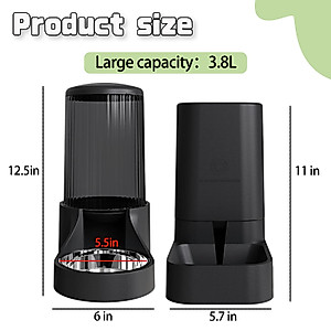 Hamiledyi Automatic Dogs Feeder and Water Dispenser Cats Gravity Food Feeder and Waterer Set with Food Bowl for Pets Puppy Kitten Rabbit(3.8L×2, Black)