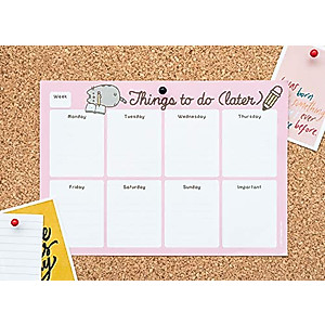 Pusheen Desk Pad A4 with Daily, Weekly and Monthly Calendar, Desktop Planner, Desktop Note Pad, 54 Undated Tear Off Sheets, 8.3 x 11.7 inches, To Do List - Kawaii Stationery