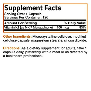 Bronson Vitamin K2 as MK-7 Menaquinone 100 mcg Non-GMO, 120 Capsules