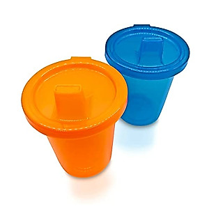 EJA Designs Sippy Cup for 1 Year Old and Toddlers with Attached Lid - Spill Proof, Stackable, Dishwasher Safe - 10 Oz, 4 Count - Never Lose a Lid Again - Baby Sippy Cups (Blue & Orange)