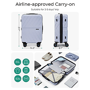 BAGSMART Carry On Luggage 22x14x9 Airline Approved, 20 Inch Lightweight Carry On Suitcase, Hard Shell Luggage with Spinner Wheels, 20 Inch Rolling Suitcases, Purple