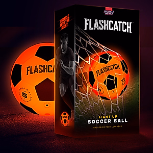 FlashCatch Light Up Soccer Ball - Glow in The Dark - NO 5 - Sports Gear Easter Gifts for Boys & Girls 8-15+ Year Old - Kids, Teens Gift Ideas - Cool Boy Toys Ages 8 to 15 Glowing Night Activity
