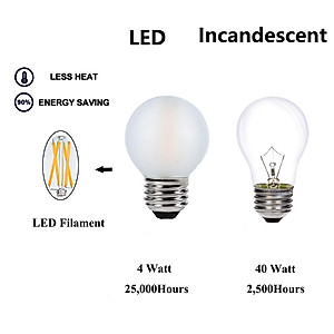 Sunaiony Frosted E26 LED Bulb 4W Dimmable Warm White 2700K, 40 Watt Equivalent LED Light Bulbs, G16.5 Edison LED Frosted Globe Light Bulbs, Vintage Light Bulbs for Chandelier, Pendant, Vanity, 6Pack